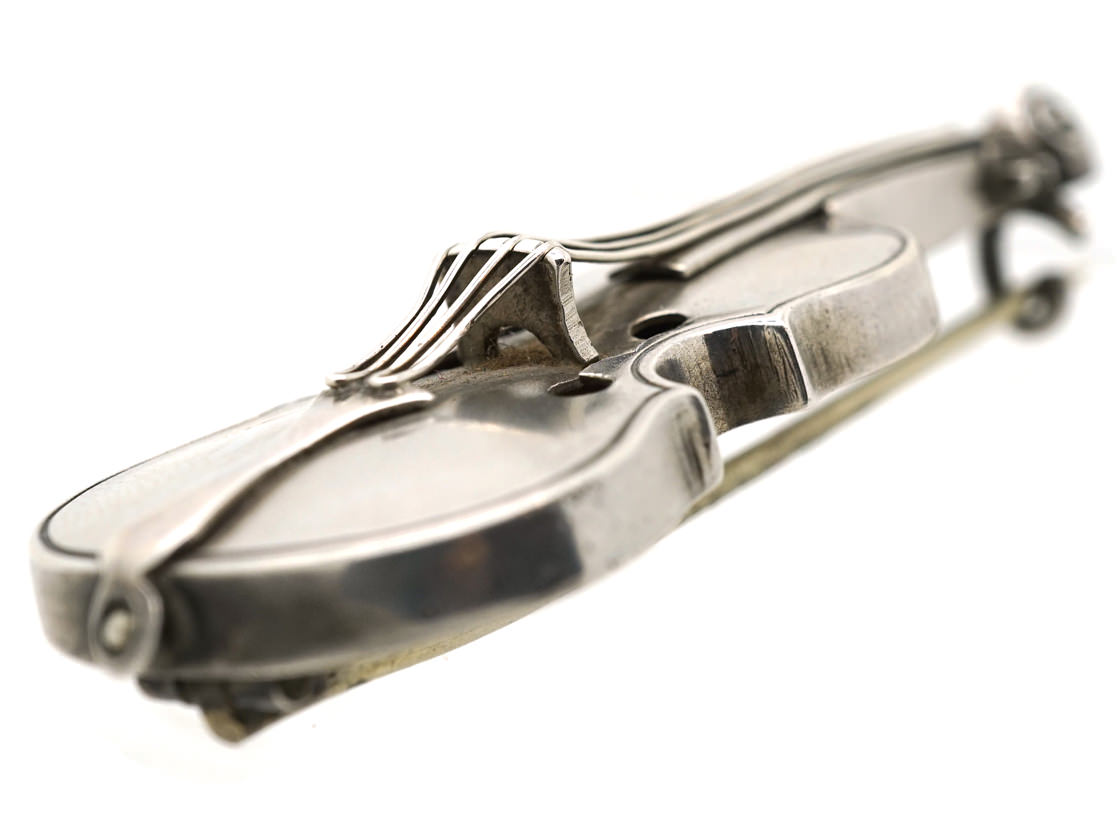 Victorian Silver Violin Brooch (446H) | The Antique Jewellery Company
