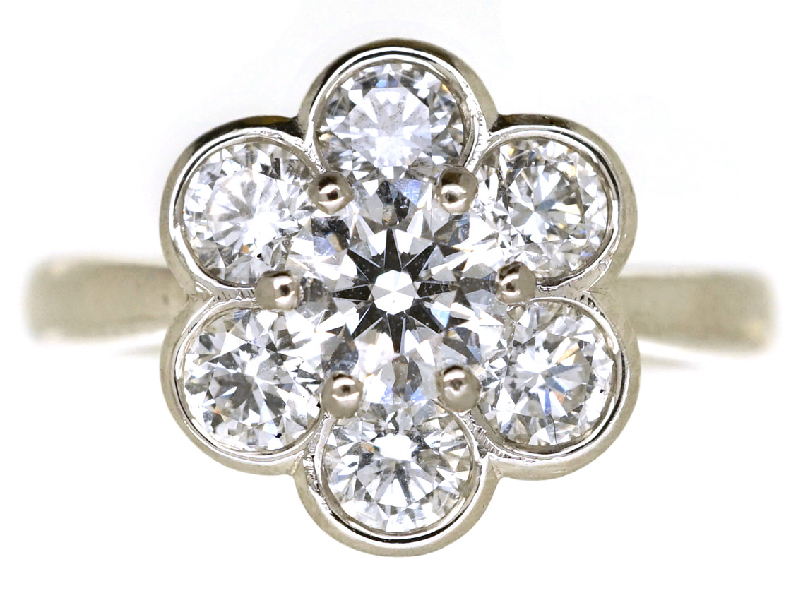 Platinum & Diamond Cluster Ring (J/O) | The Antique Jewellery Company