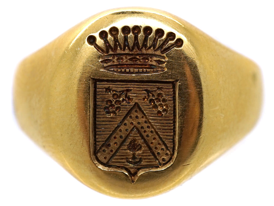 French 18ct Gold Signet Ring With Engraved Crest (467H) | The Antique ...
