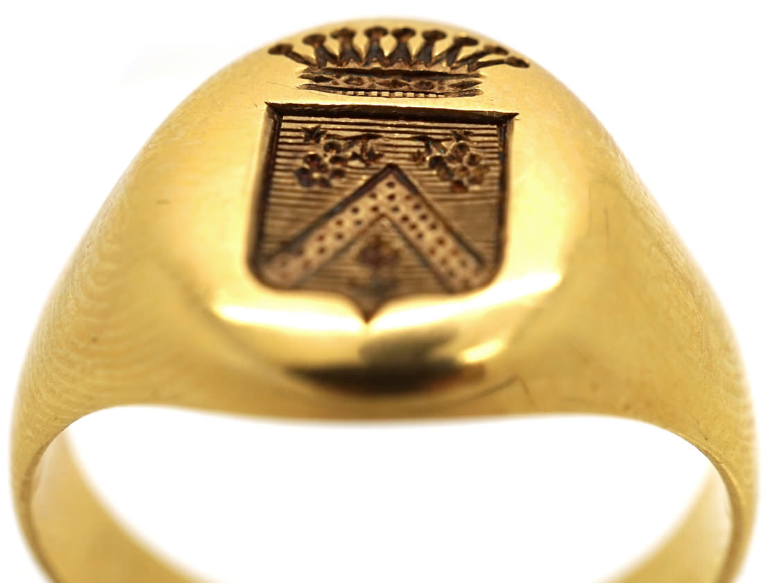 French 18ct Gold Signet Ring With Engraved Crest (467H) | The Antique ...
