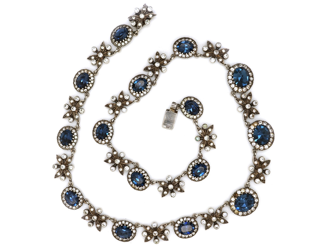 Silver, Blue & White Paste Necklace (463H) | The Antique Jewellery Company
