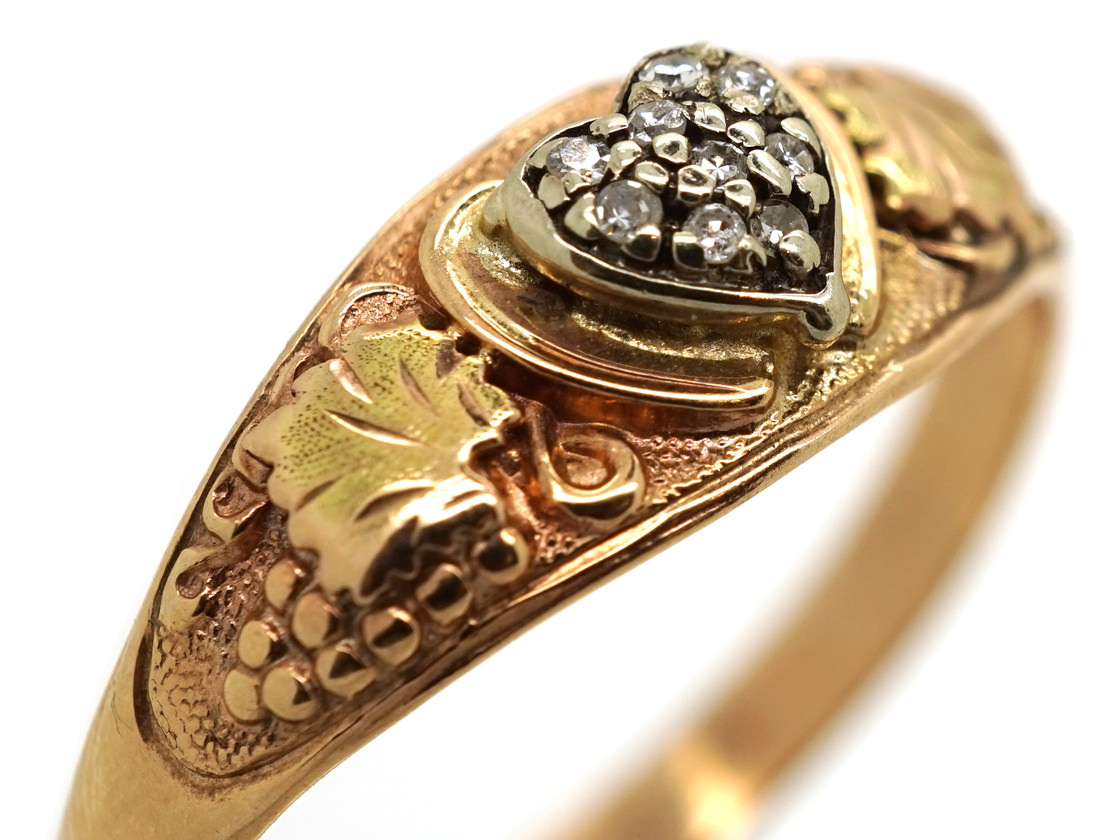 Alaskan Two Colour 14ct Gold & Diamond Heart Ring (473H) | The Antique ...