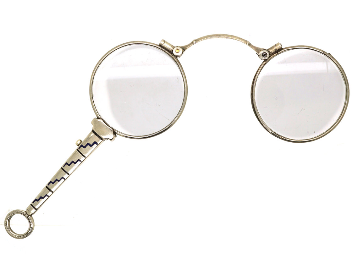 Art Deco Silver & Enamel Lorgnette (458H) | The Antique Jewellery Company