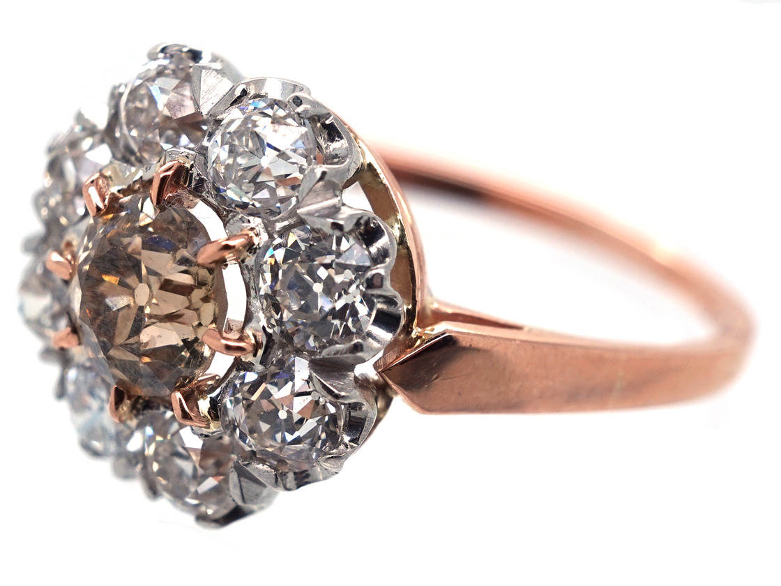 Fancy Champagne Diamond Cluster Ring (435H) | The Antique Jewellery Company