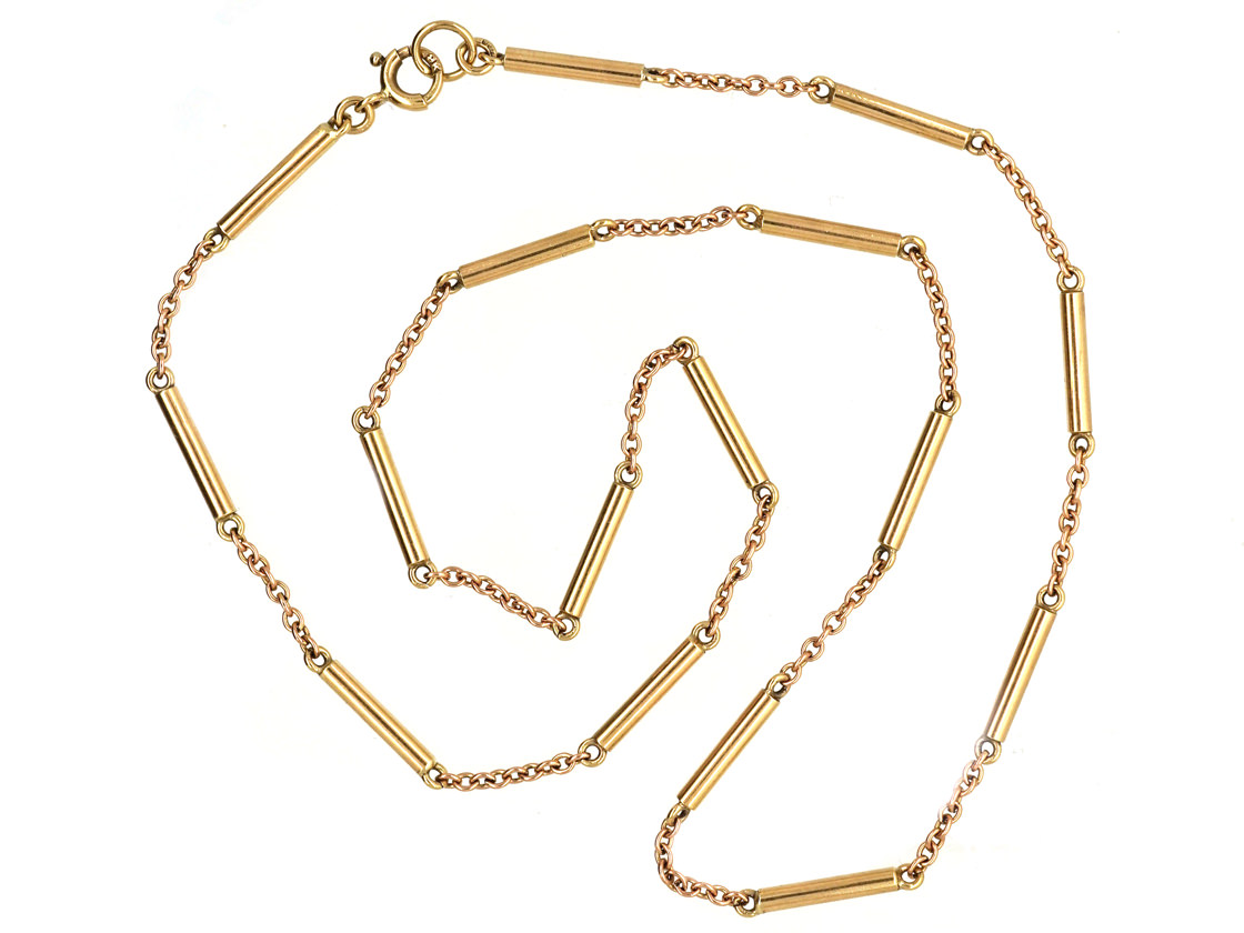 9ct Gold Chain With Tube Design Detail (534H) | The Antique Jewellery ...