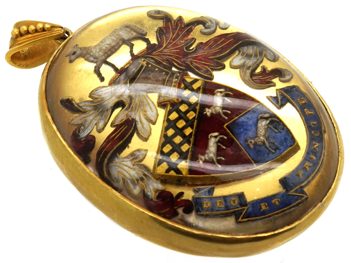18ct Gold Rock Crystal Reverse Intaglio Coat of Arms Pendant (244L ...
