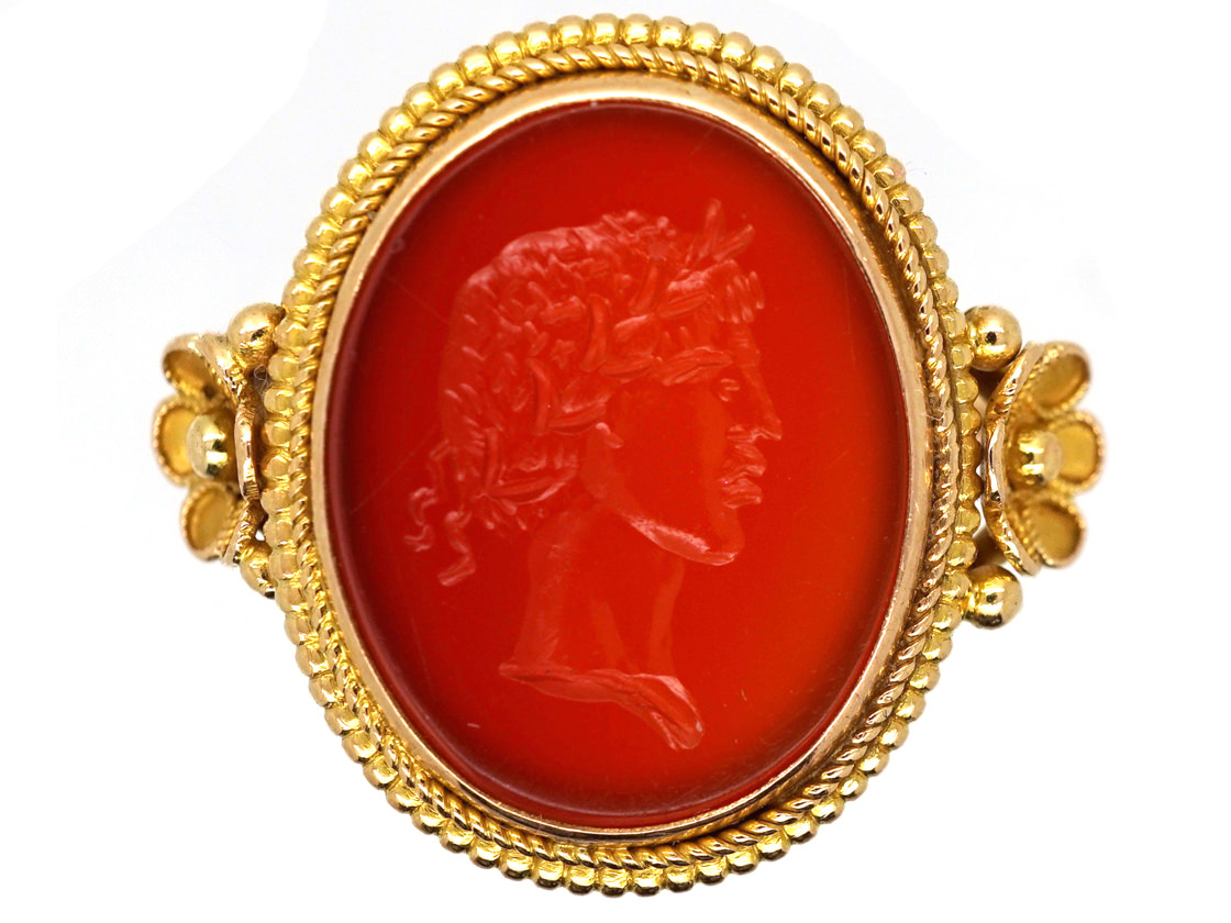 14ct Gold Carnelian Intaglio Ring of a Greek God (606H) | The Antique ...