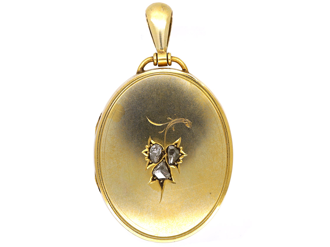Victorian Large Oval 15ct Gold Locket Set With Three Rose Diamonds ...