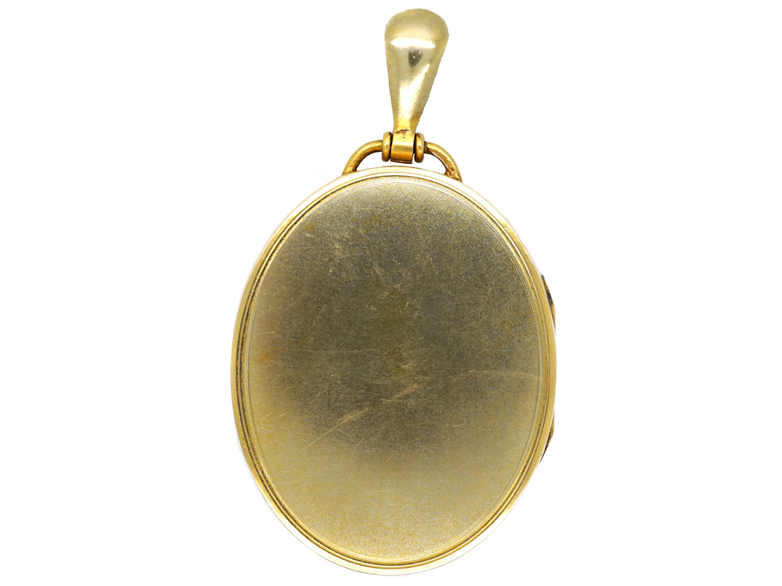 Victorian Large Oval 15ct Gold Locket Set With Three Rose Diamonds ...