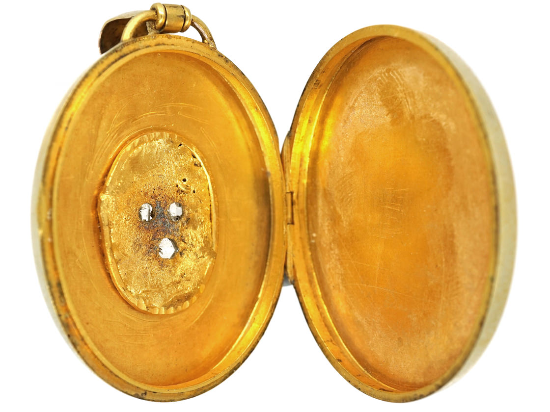 Victorian Large Oval 15ct Gold Locket Set With Three Rose Diamonds ...