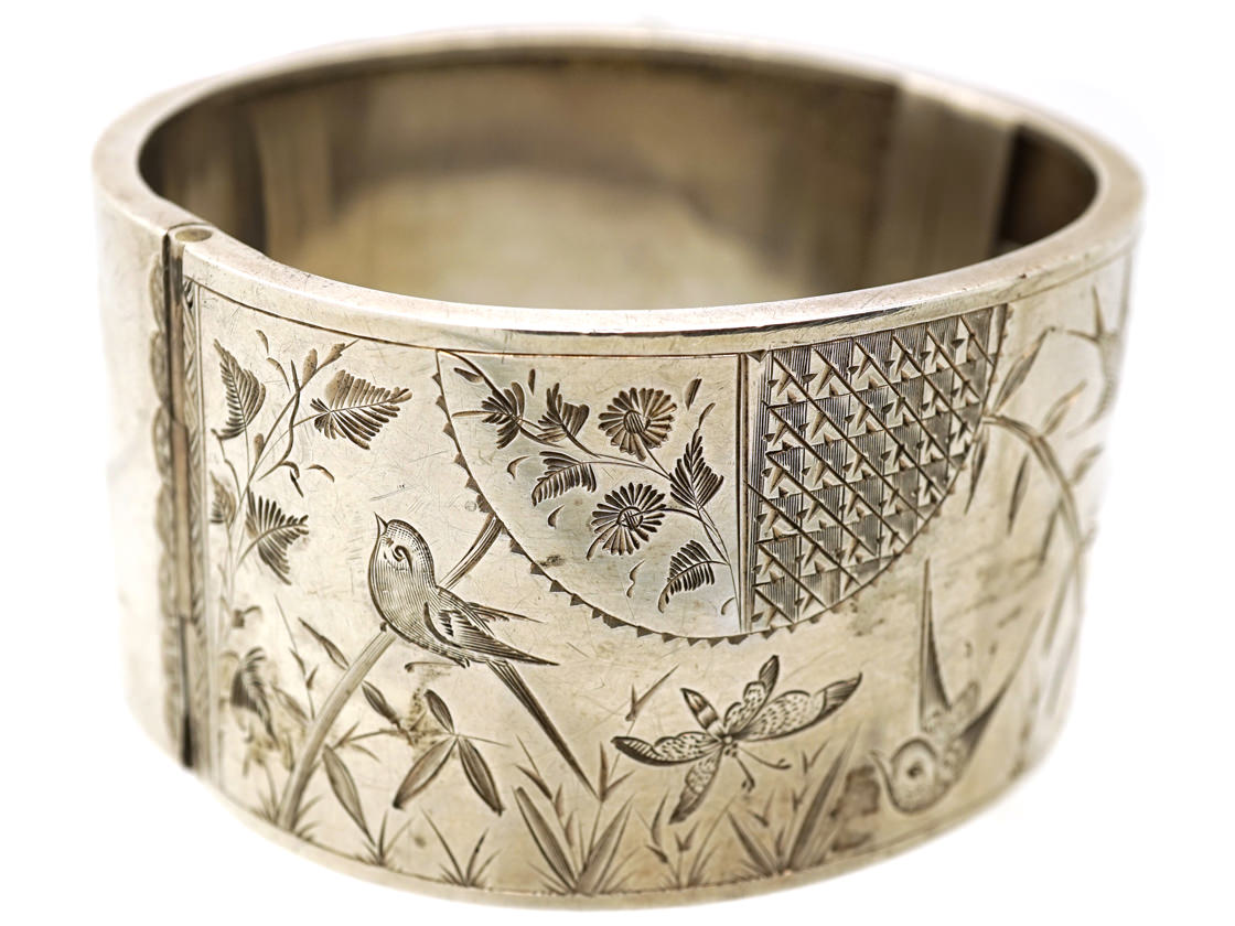Victorian Silver Aesthetic Period Wide Bangle (579H) | The Antique ...