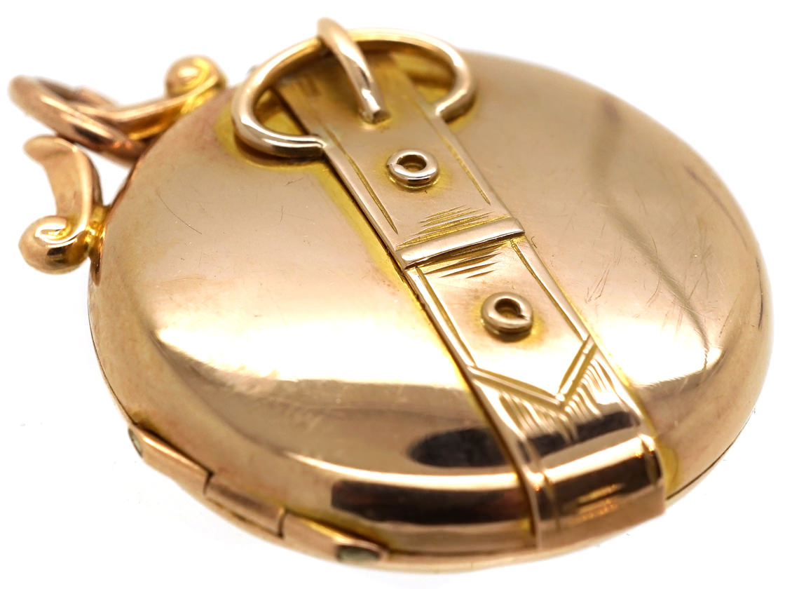 Edwardian 9ct Gold Round Locket With Buckle Motif (558H) | The Antique ...