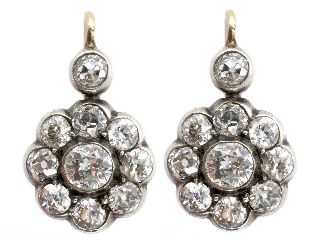 French Diamond Cluster Earrings (127/J) | The Antique Jewellery Company