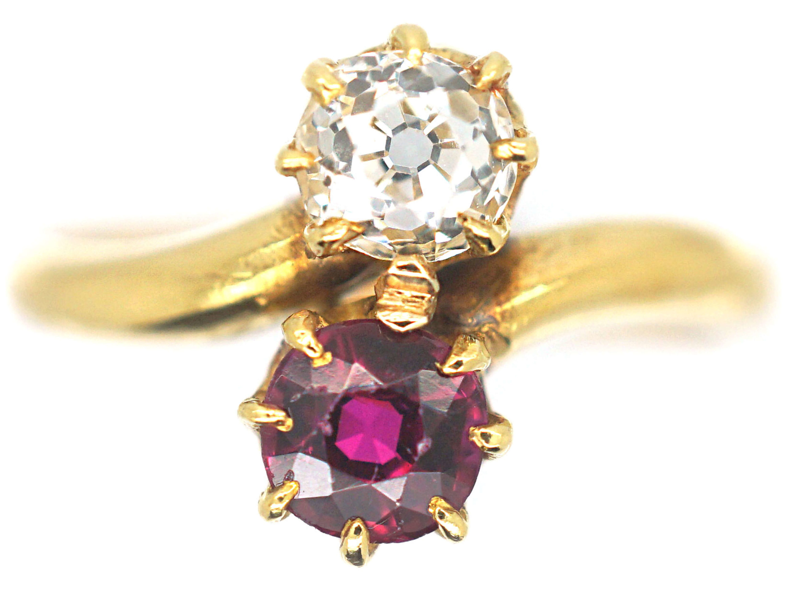 Edwardian 18ct Gold, Diamond & Ruby Crossover Ring (621H) | The Antique ...