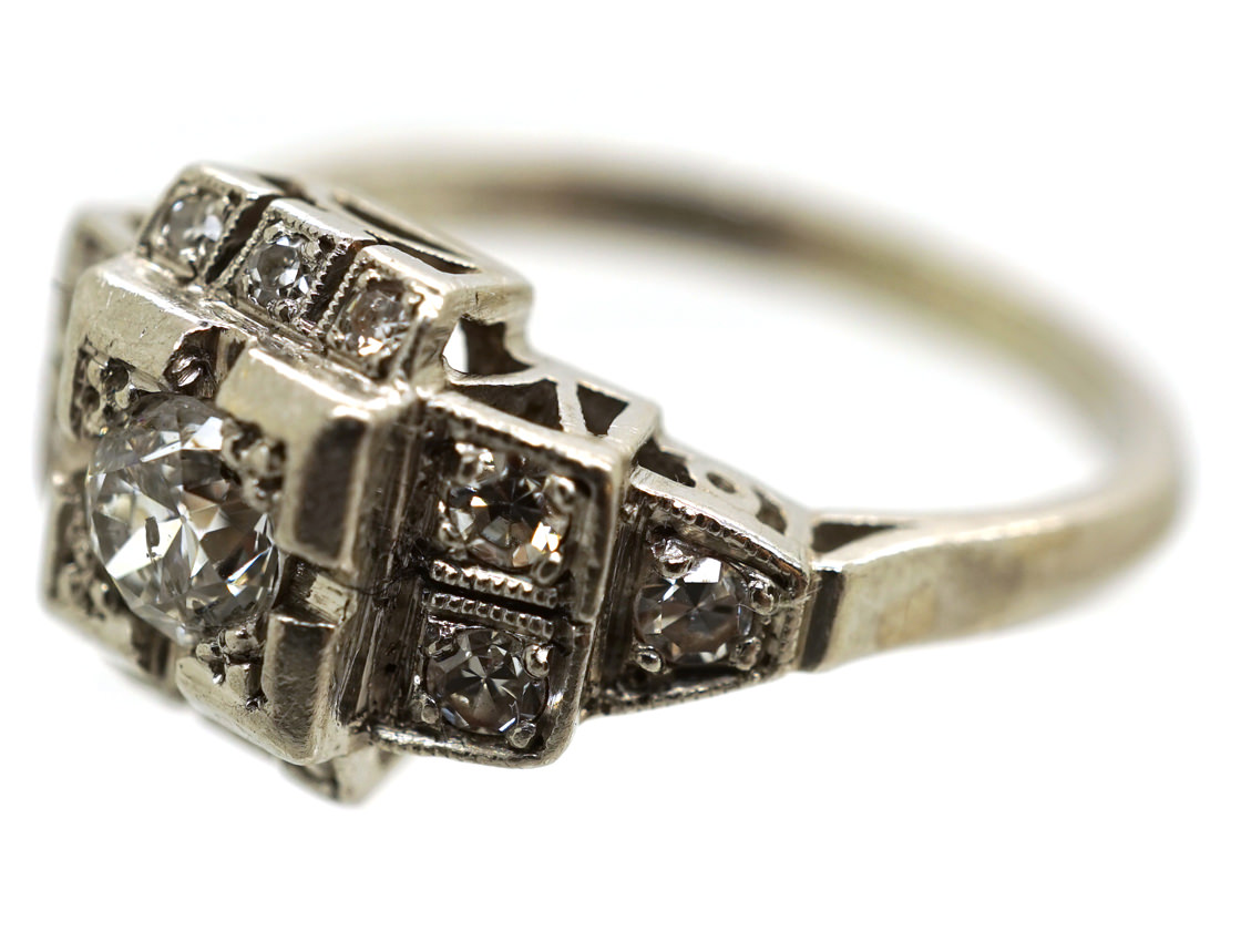 Art Deco Square Design Diamond Ring (11/J) | The Antique Jewellery Company