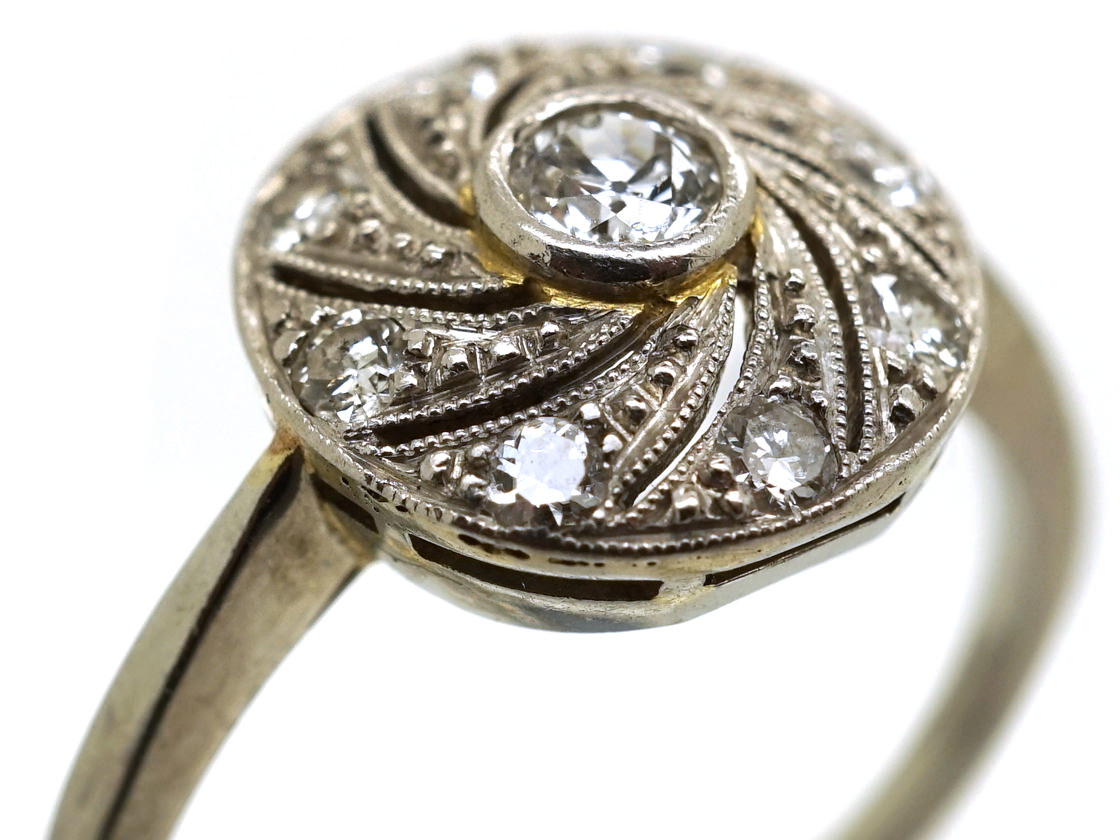 Art Deco 18ct Gold & Platinum Catherine Wheel Design Diamond Set Ring ...