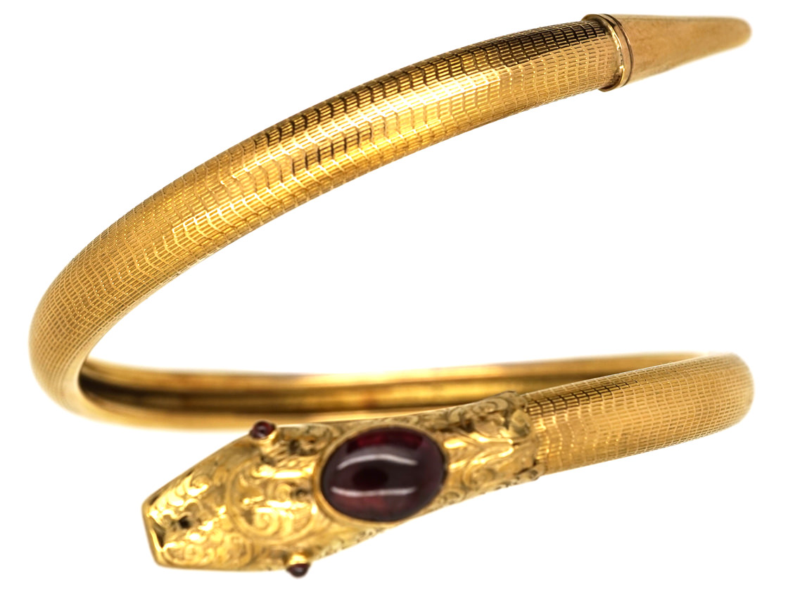 Victorian 15ct Gold Snake Bangle Set With Garnets (684H) | The Antique ...