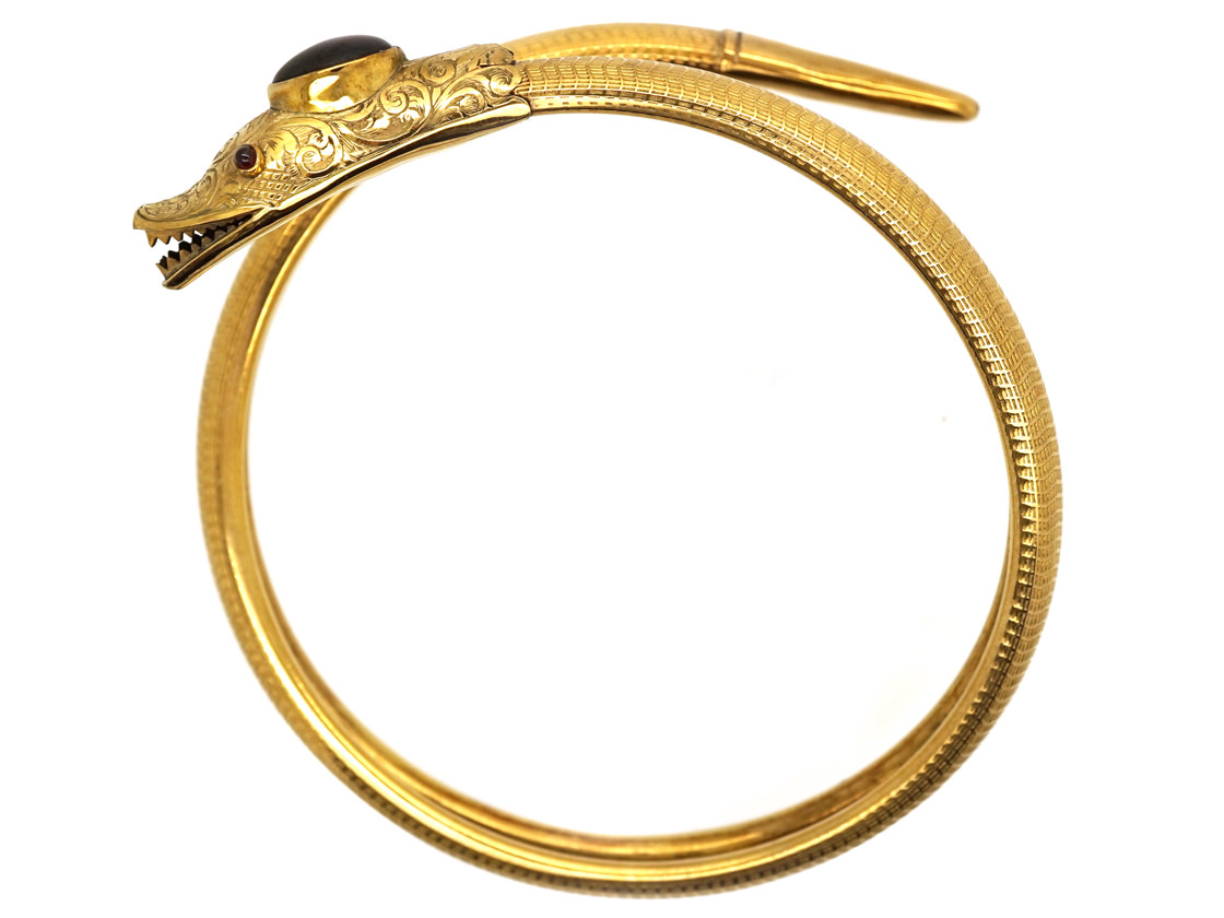Victorian 15ct Gold Snake Bangle Set With Garnets (684H) | The Antique ...