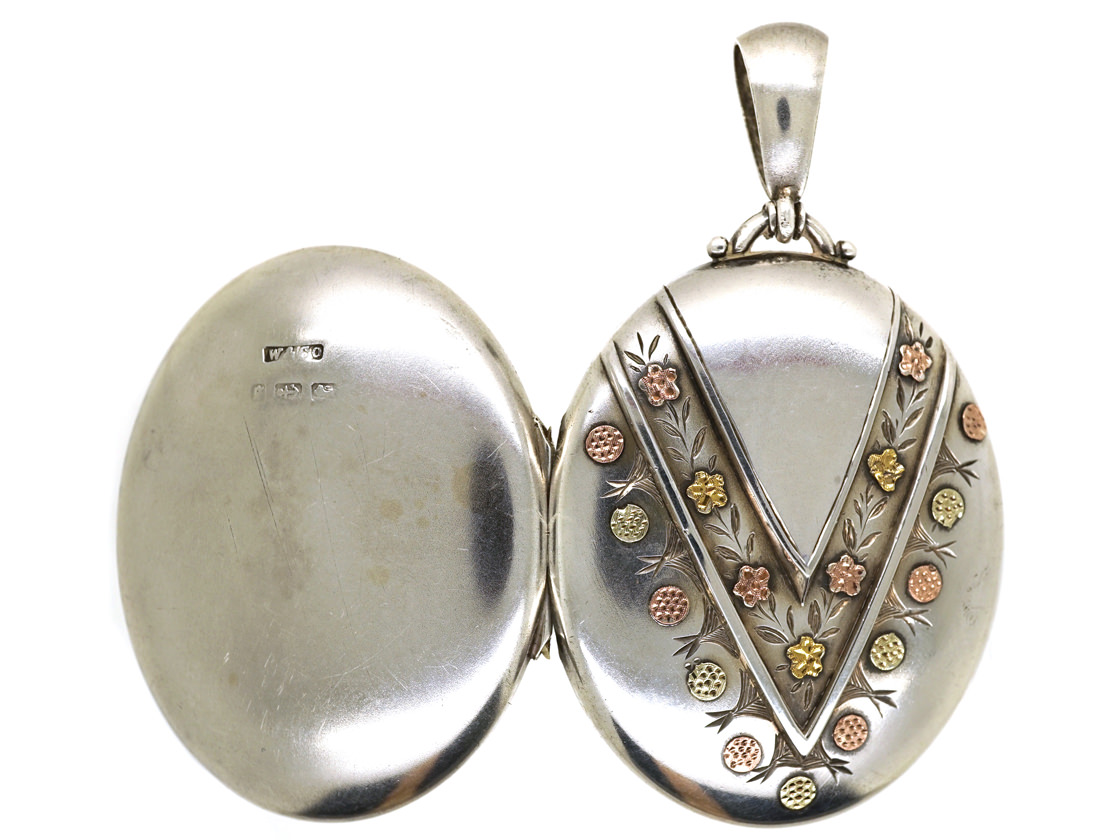 Victorian Silver & Gold Overlay V Design Oval Locket (745H) | The ...