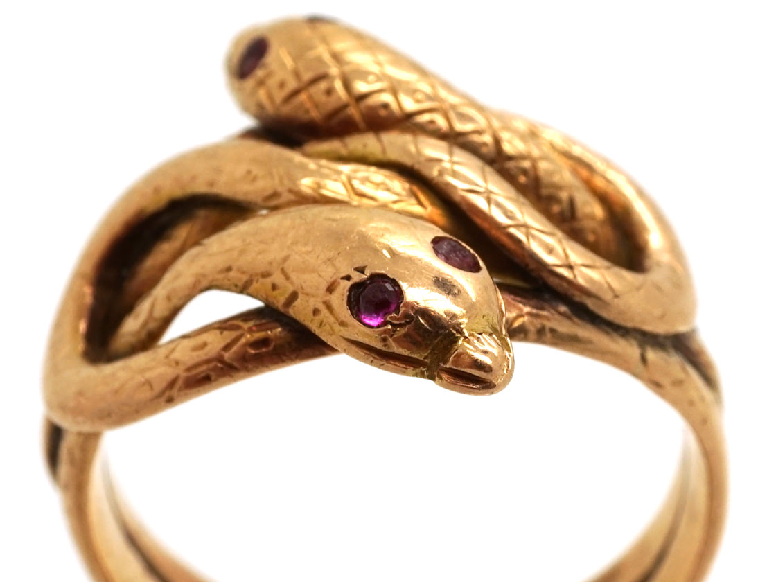 Victorian 15ct Gold Double Snake Ring with Ruby Eyes (728H) | The ...
