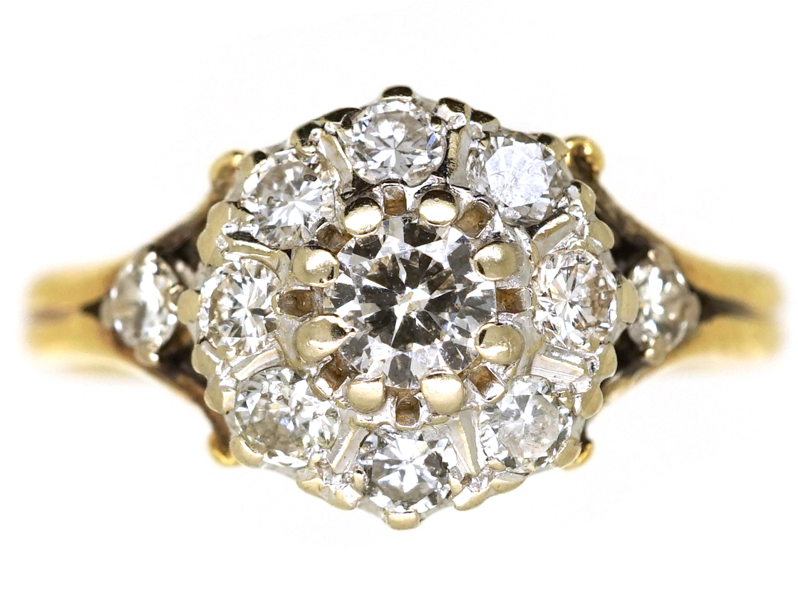 Edwardian 18ct Gold Diamond Cluster Ring With Diamond Shoulders 761h