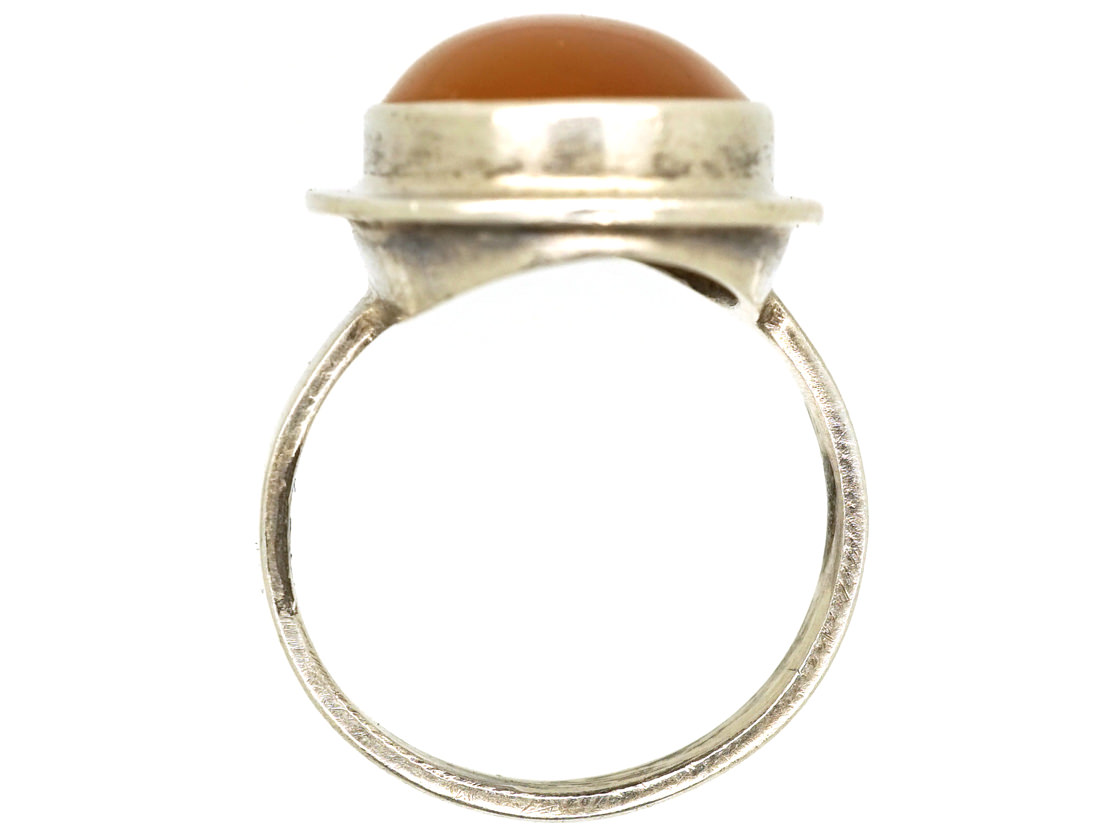 Cabochon Amber & Silver Oval Ring (724H) | The Antique Jewellery Company