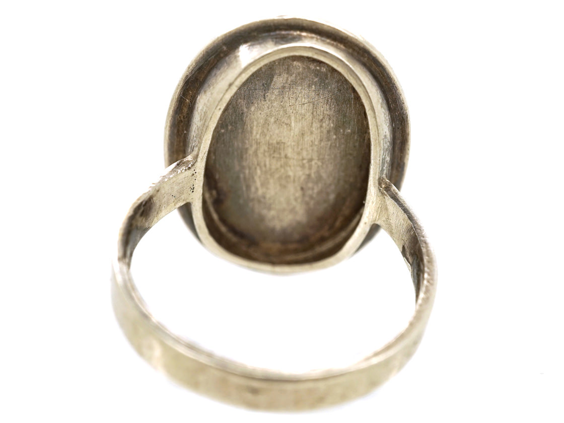 Cabochon Amber & Silver Oval Ring (724H) | The Antique Jewellery Company
