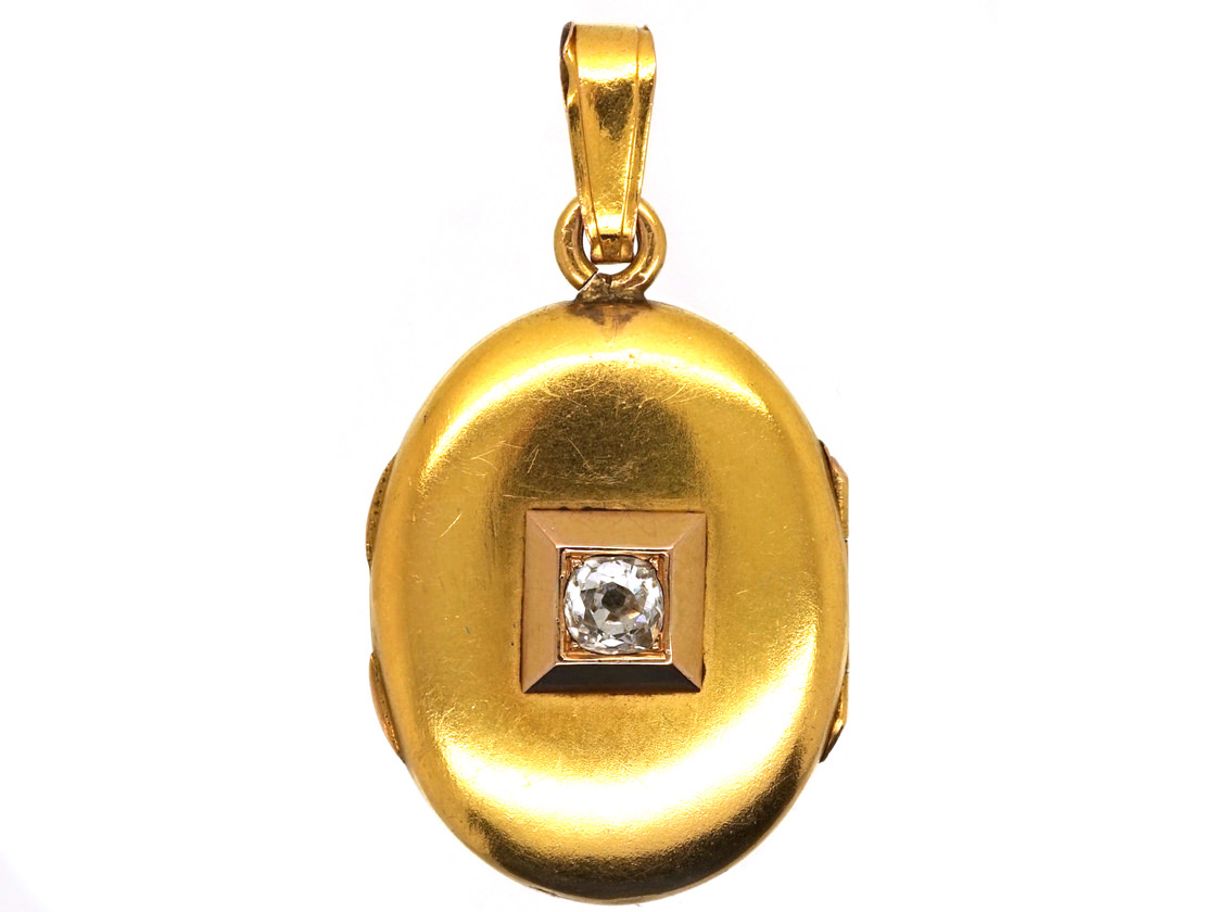 Victorian 18ct Gold Oval Locket Set With a Diamond (593H) | The Antique ...