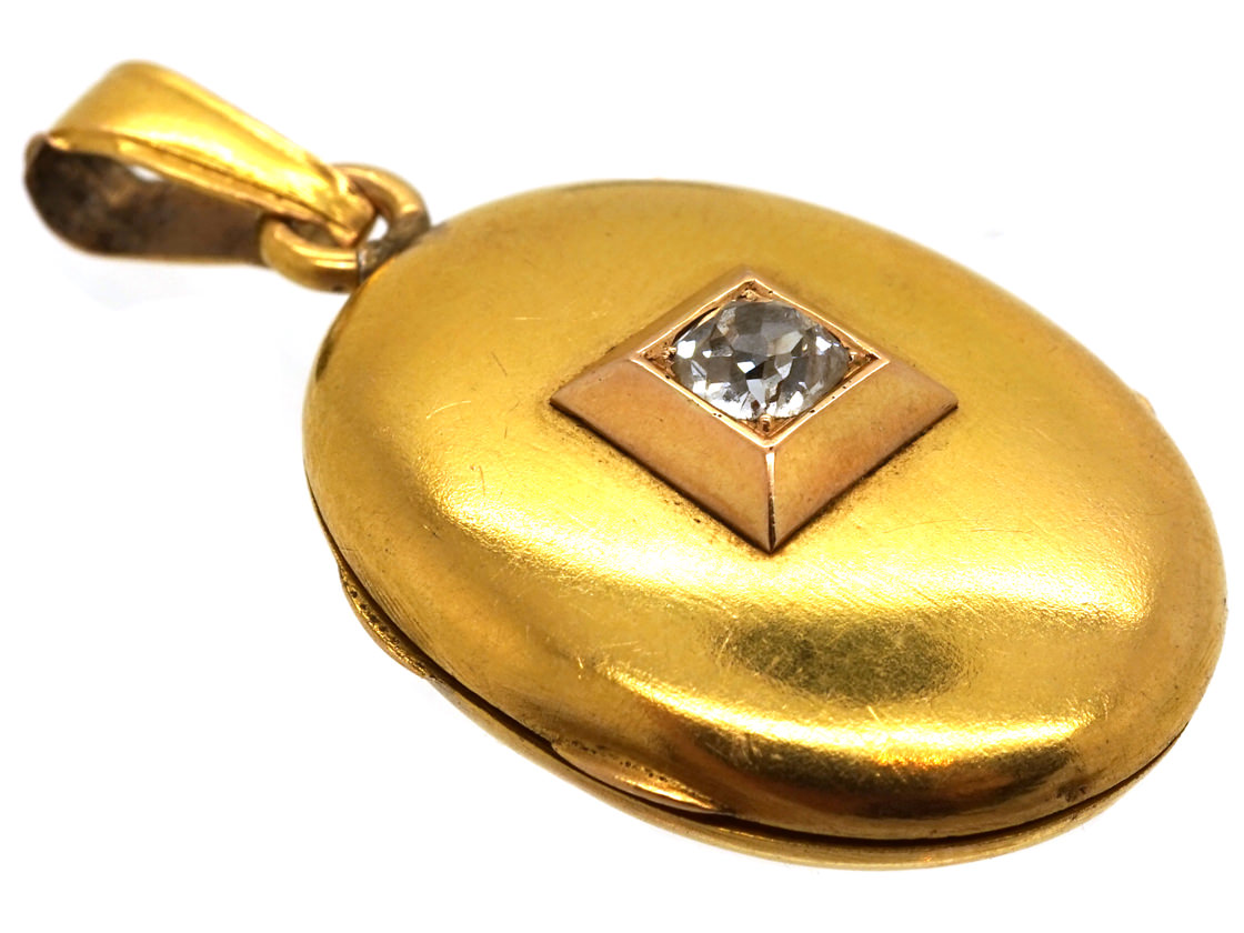 Victorian 18ct Gold Oval Locket Set With a Diamond (593H) | The Antique ...