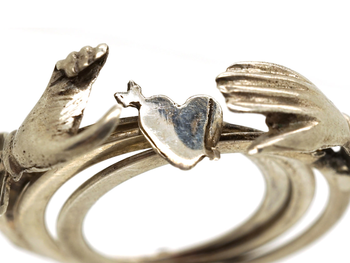 Silver Clasped Hands Opening Fede Ring (756H) | The Antique Jewellery ...