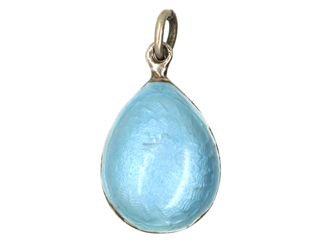 Pale Blue Enamel & Silver Easter Egg (921H) | The Antique Jewellery Company