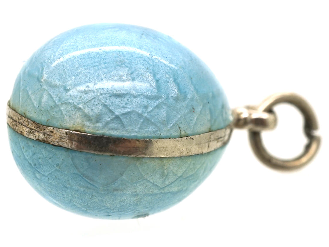 Pale Blue Enamel & Silver Easter Egg (921H) | The Antique Jewellery Company