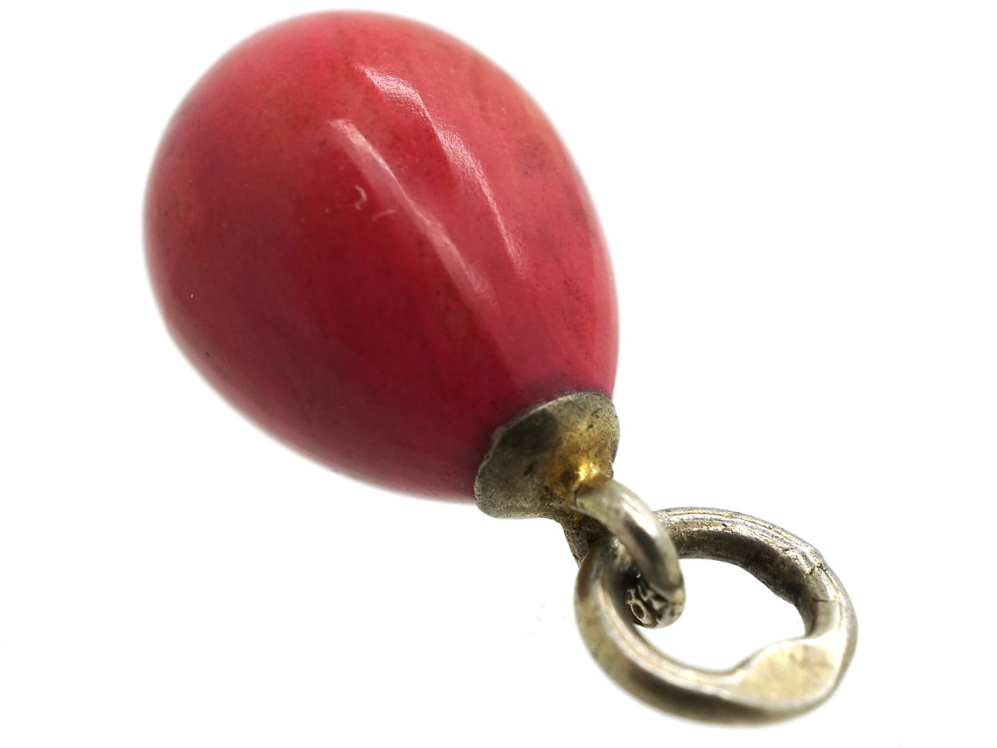 Russian Silver & Red Stone Egg (910H) | The Antique Jewellery Company