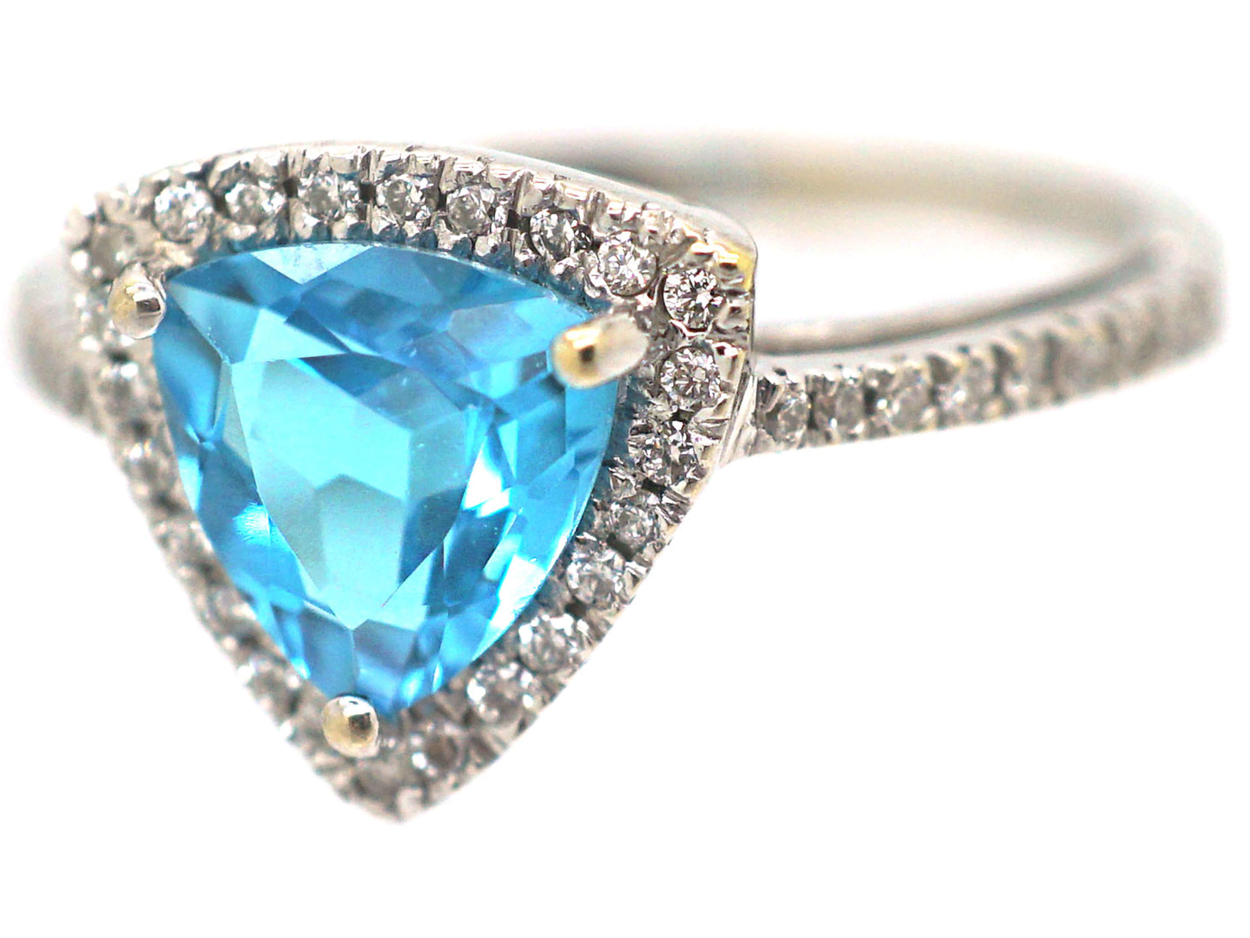 18ct White Gold Triangular Zircon & Diamond Ring (667H) | The Antique ...