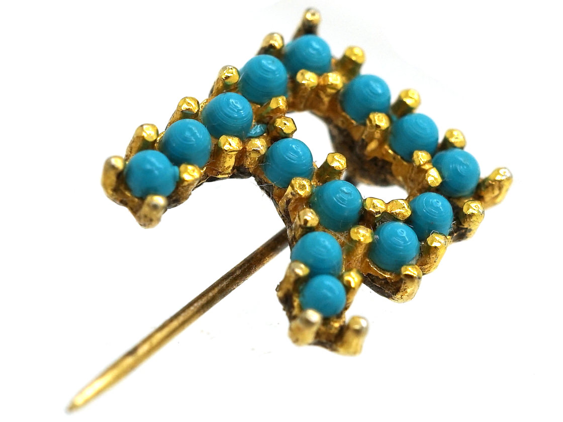 R Gold Plated & Turquoise Glass Tie Pin (975H) | The Antique Jewellery ...