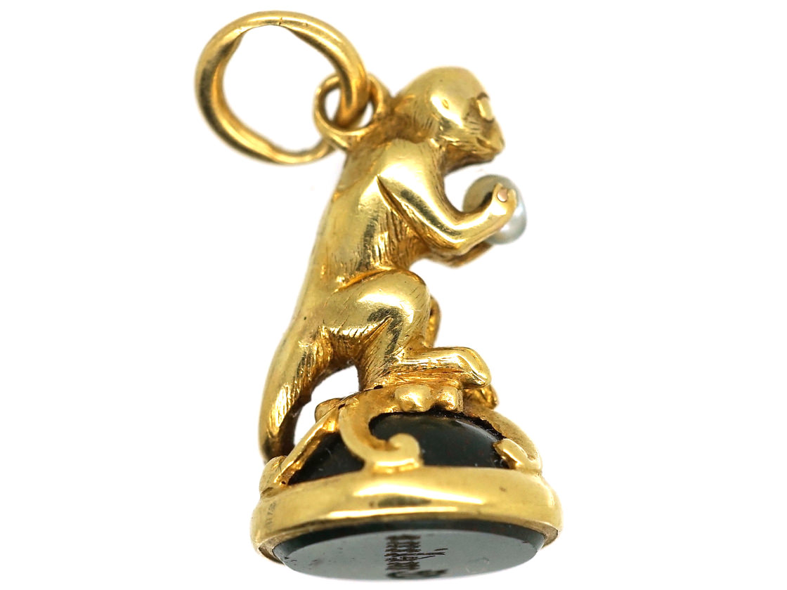Victorian 15ct Gold Monkey Seal With a Bloodstone Base Engraved Emeline ...
