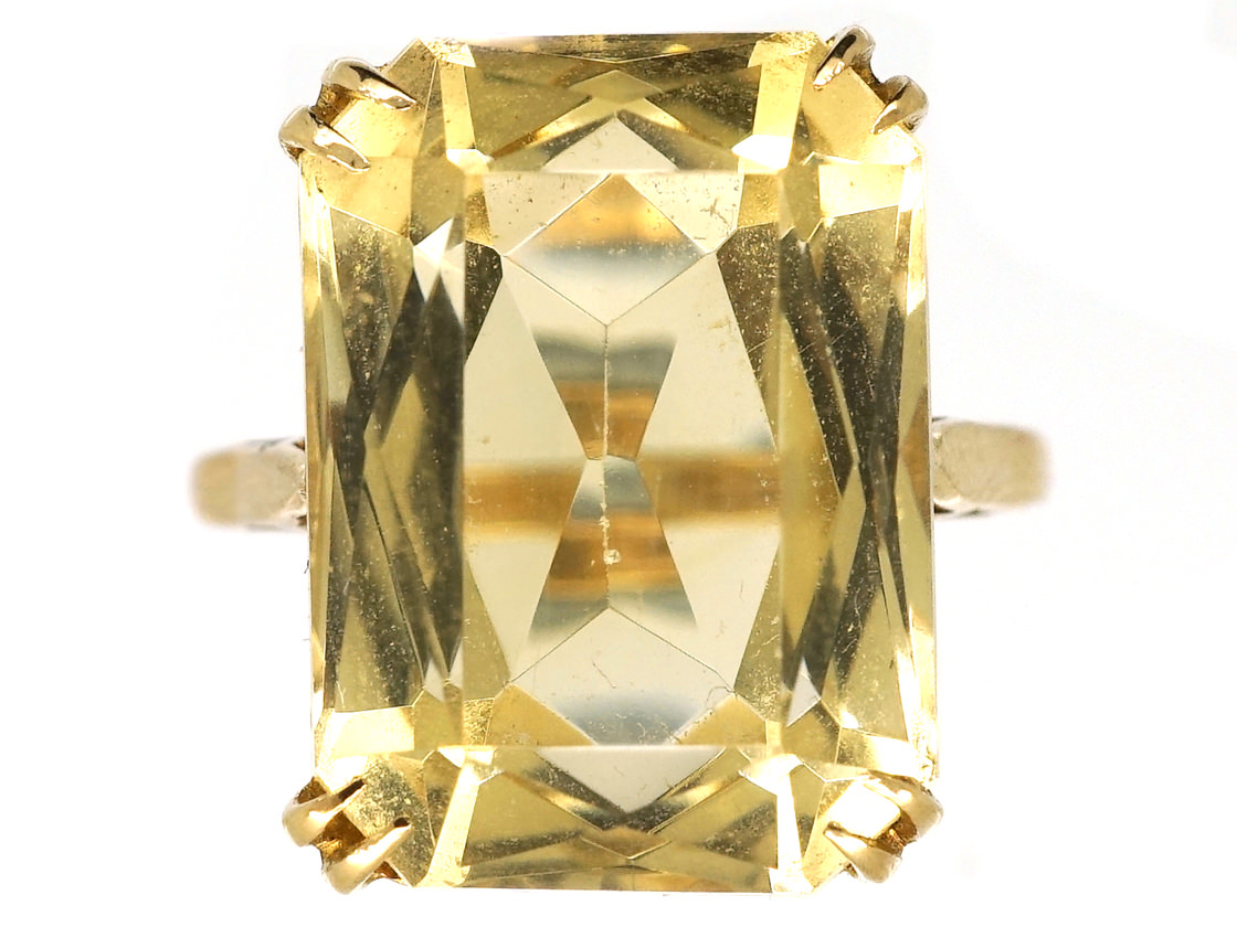 9ct Gold & Rectangular Citrine Ring (970H) | The Antique Jewellery Company