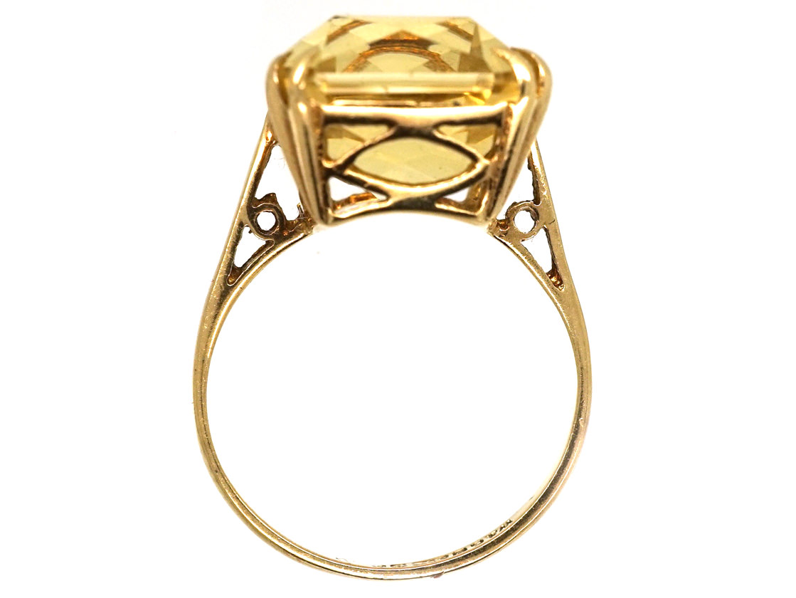 9ct Gold & Rectangular Citrine Ring (970H) | The Antique Jewellery Company