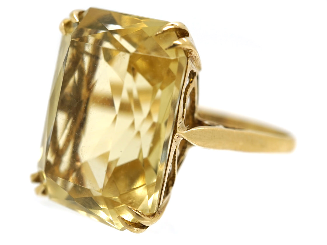 9ct Gold & Rectangular Citrine Ring (970H) | The Antique Jewellery Company