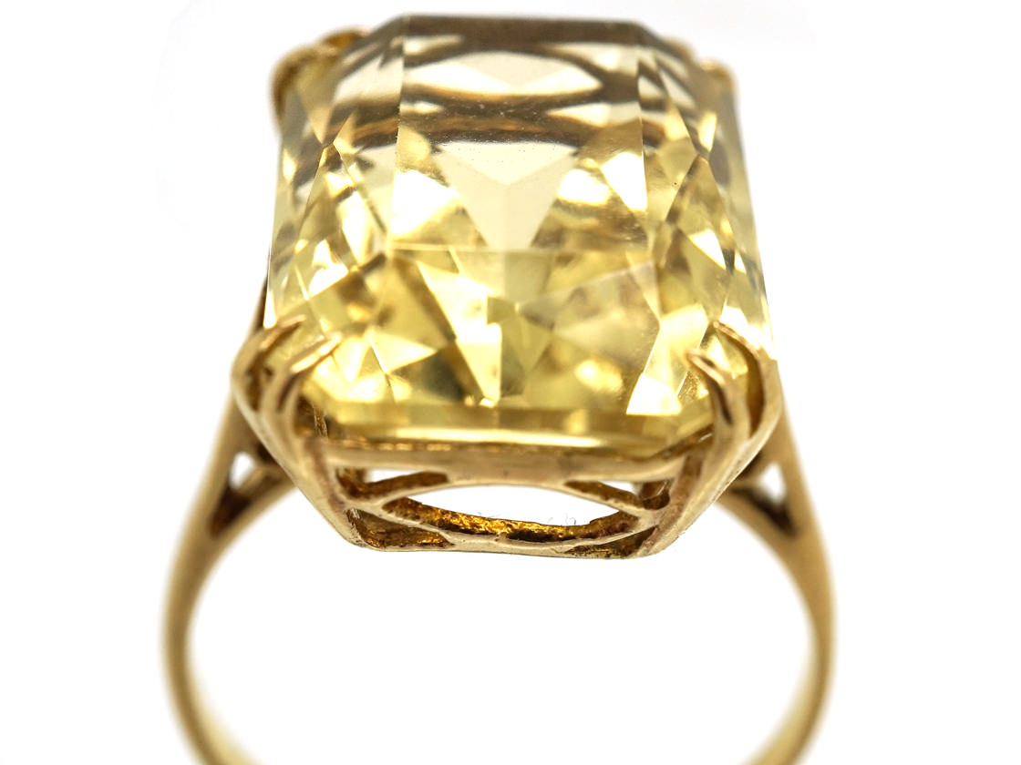 9ct Gold & Rectangular Citrine Ring (970H) | The Antique Jewellery Company
