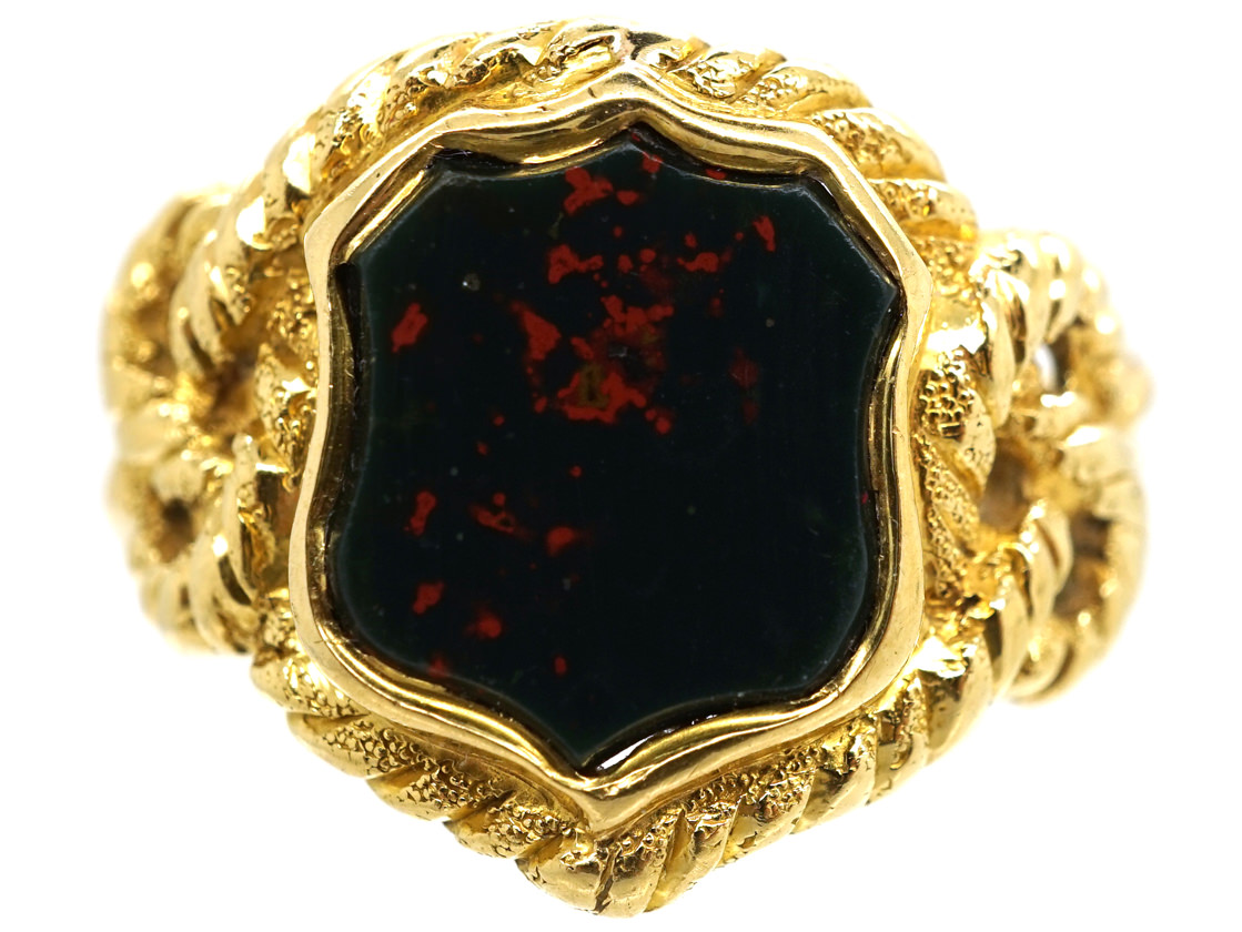Victorian 18ct Gold & Shield Shaped Bloodstone Signet Ring (987H) | The ...