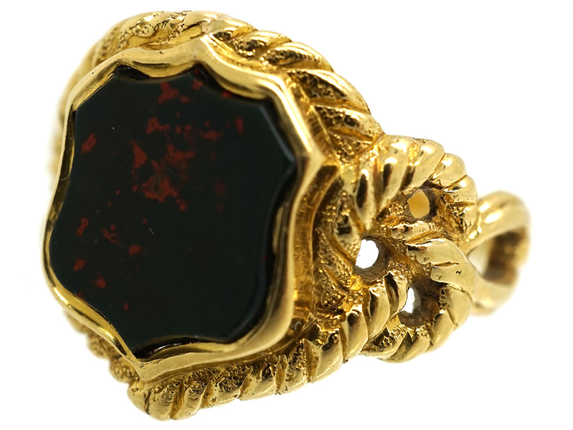 Victorian 18ct Gold & Shield Shaped Bloodstone Signet Ring (987H) | The ...