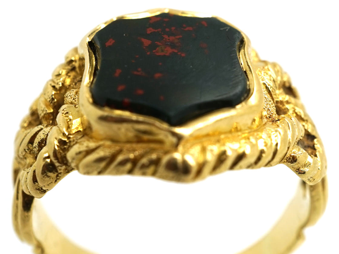 Victorian 18ct Gold & Shield Shaped Bloodstone Signet Ring (987H) | The ...