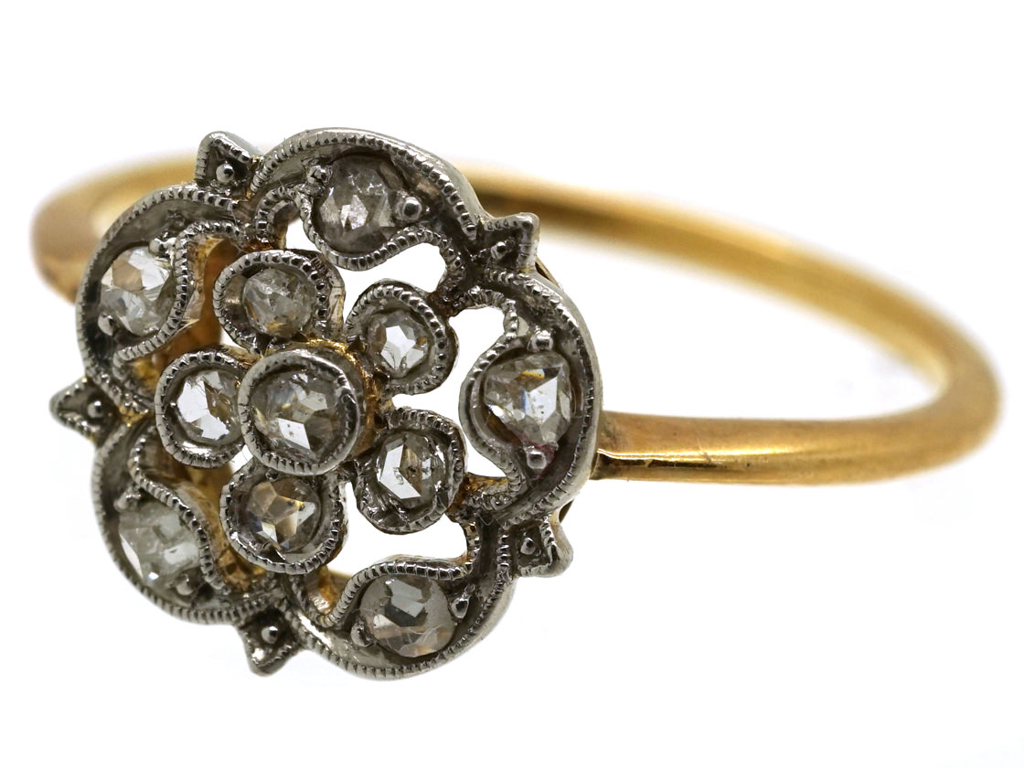 Edwardian 18ct Gold, Platinum & Rose Diamond Flower Ring (980H) | The ...
