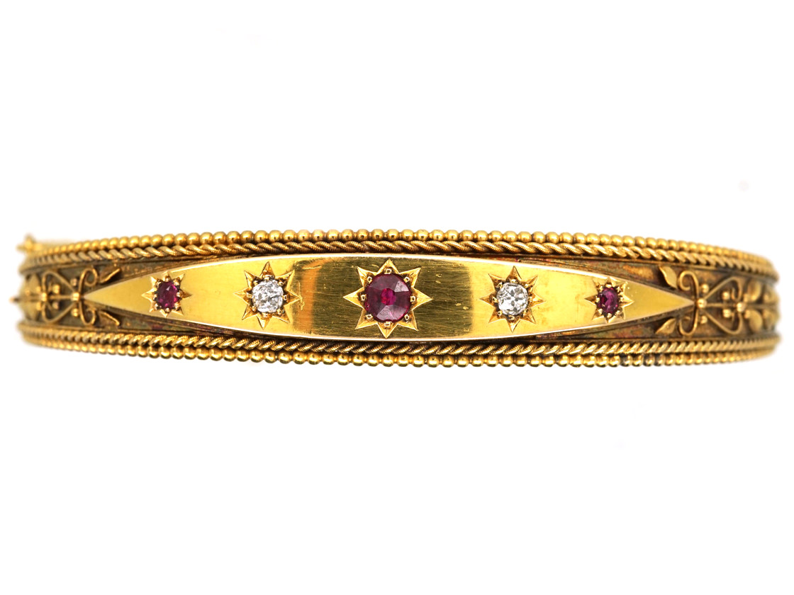 Victorian 15ct Gold, Diamond & Ruby Bangle | AJC - AUS