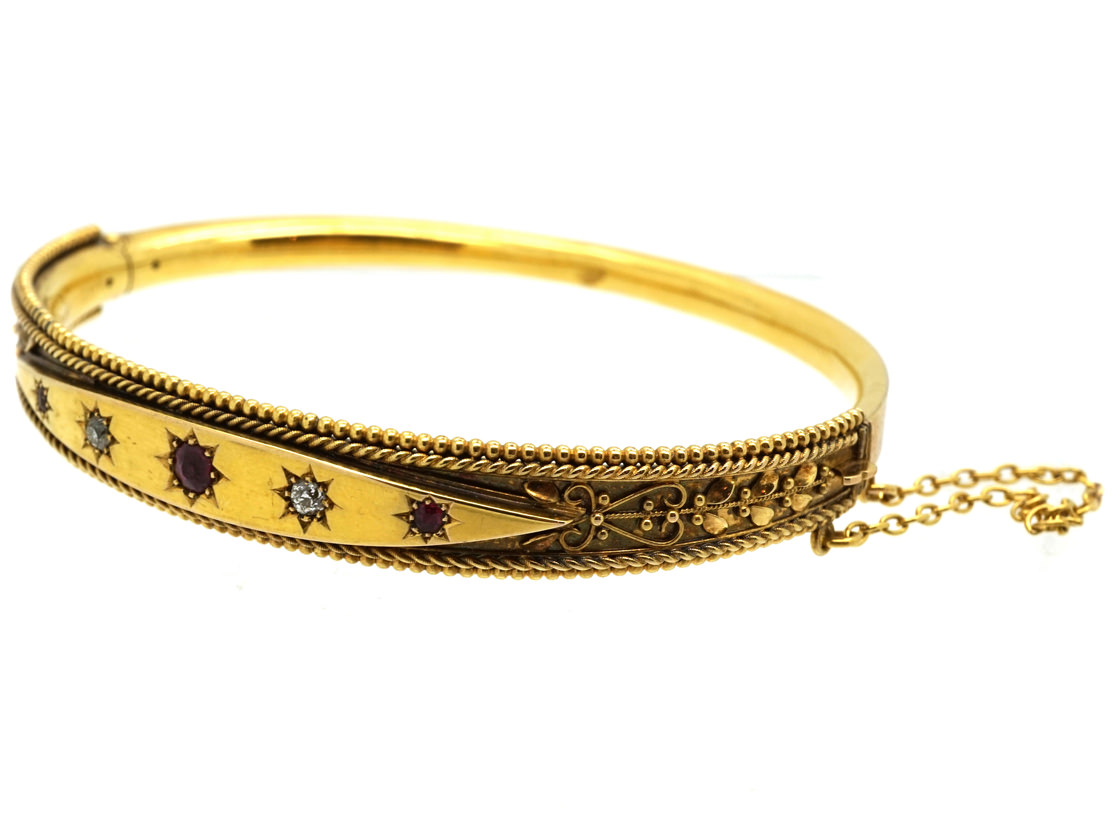 Victorian 15ct Gold, Diamond & Ruby Bangle (129K) | The Antique ...