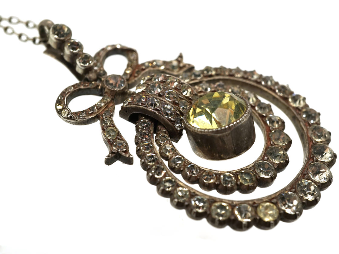 Edwardian Silver & Paste Double Ring Pendant With Bow Top on Silver ...