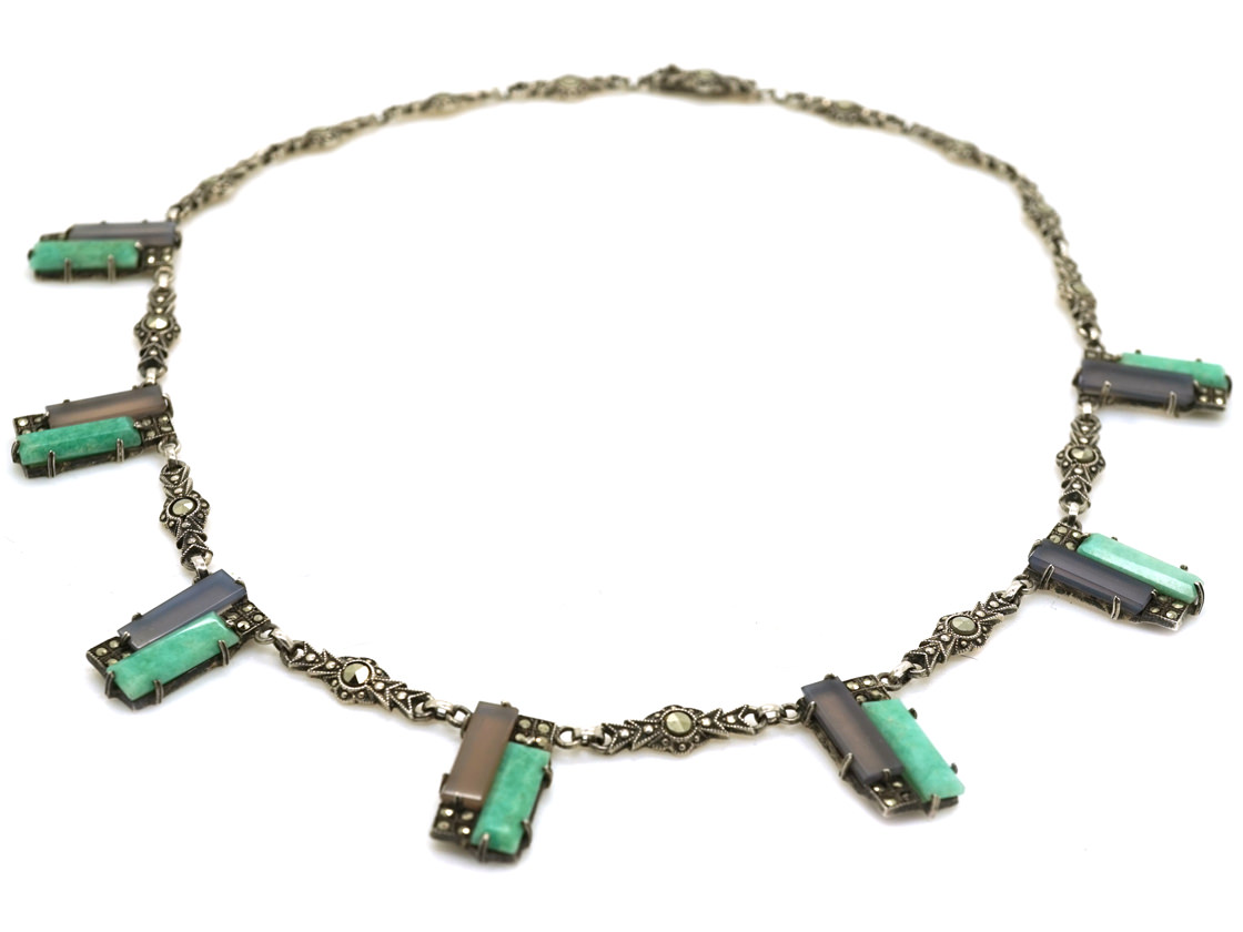 Art Deco Silver, Amazonite & Marcasite Necklace (15K) | The Antique ...