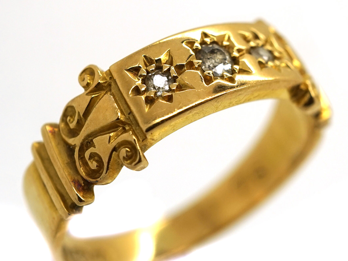 Edwardian 18ct Gold Three Stone Diamond Gypsy Ring (999H) | The Antique ...