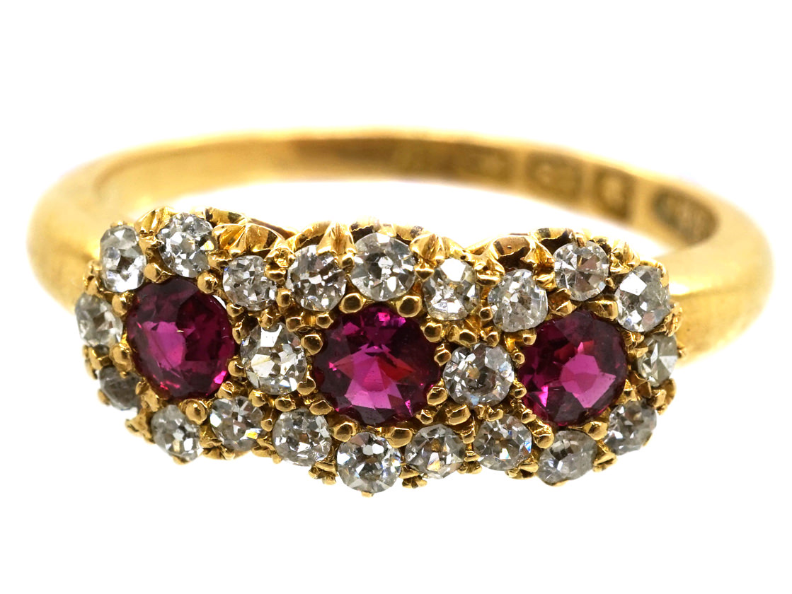 Victorian 18ct Gold, Ruby & Diamond Triple Cluster Ring (32K) | The ... Victorian 18ct Gold, Ruby & Diamond Triple Cluster Ring (32K) | The ...